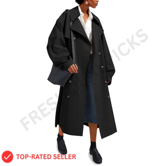 Jackets & Coats | Oversized Double Breasted Trench Coat Classic Lapel ...